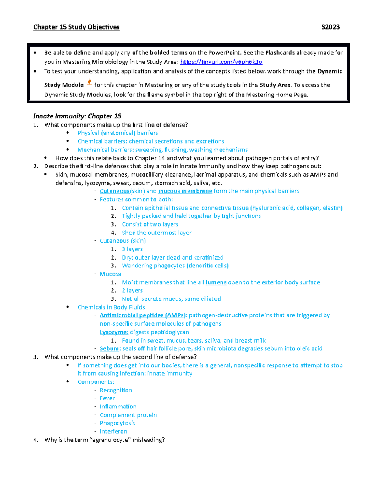 Chapter 15 Study Objectives - Be able to define and apply any of the ...
