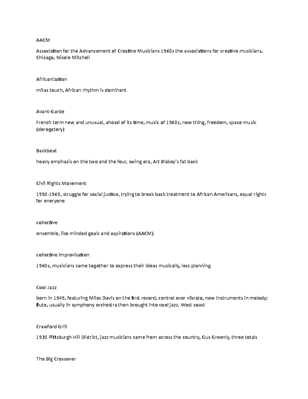 Jazz history lecture 3 - AACM Association for the Advancement of ...