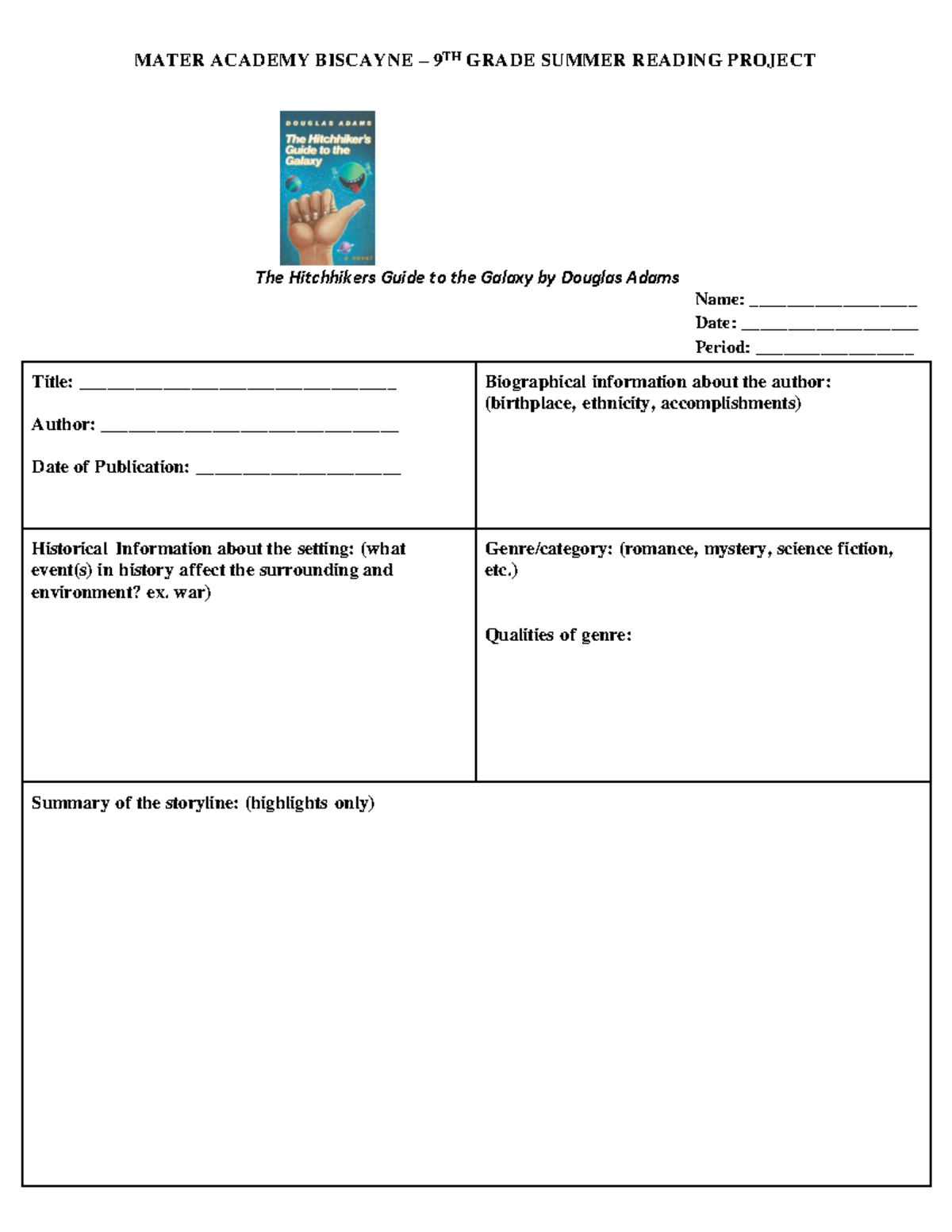 9Th Grade Summer Reading Assignment - MATER ACADEMY BISCAYNE – 9 TH ...