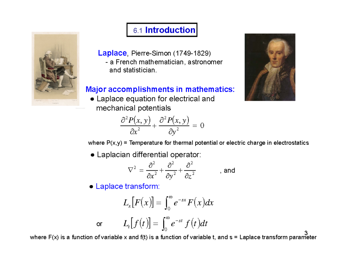 Chapter 6 Laplace transform - 6 Introduction Laplace, Pierre-Simon ...