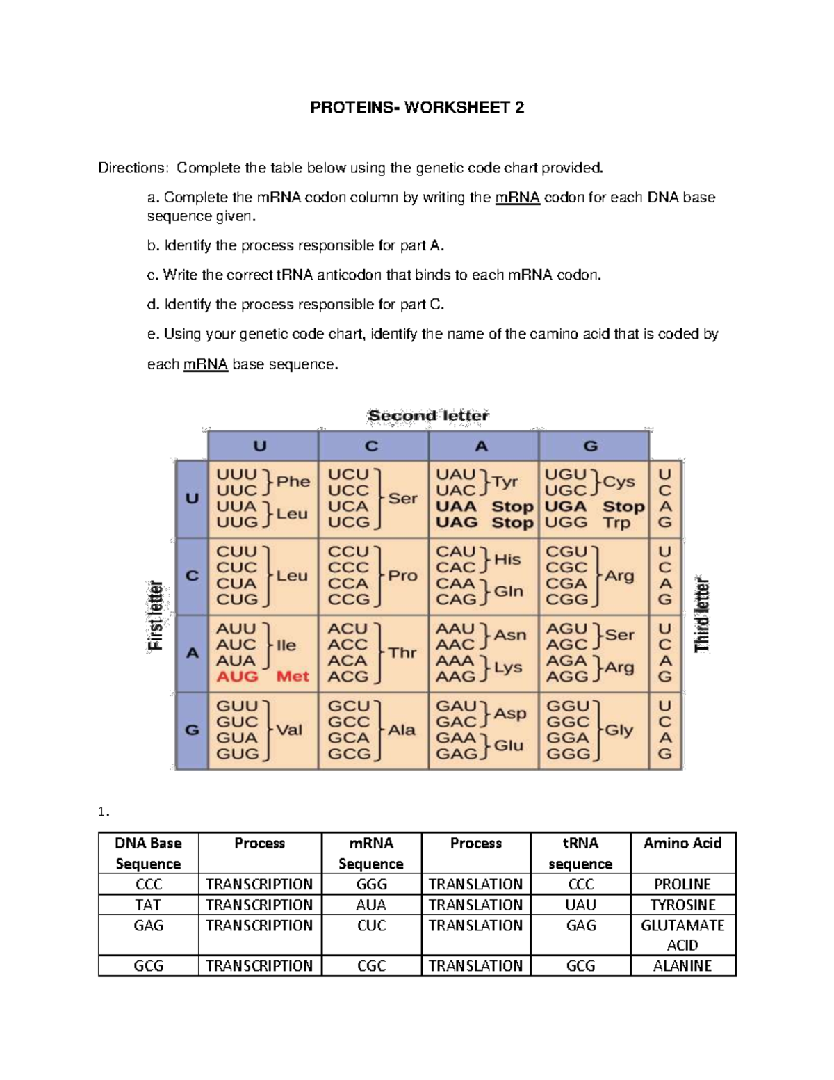 acitivity about Protein - PROTEINS- WORKSHEET 2 Directions: Complete ...