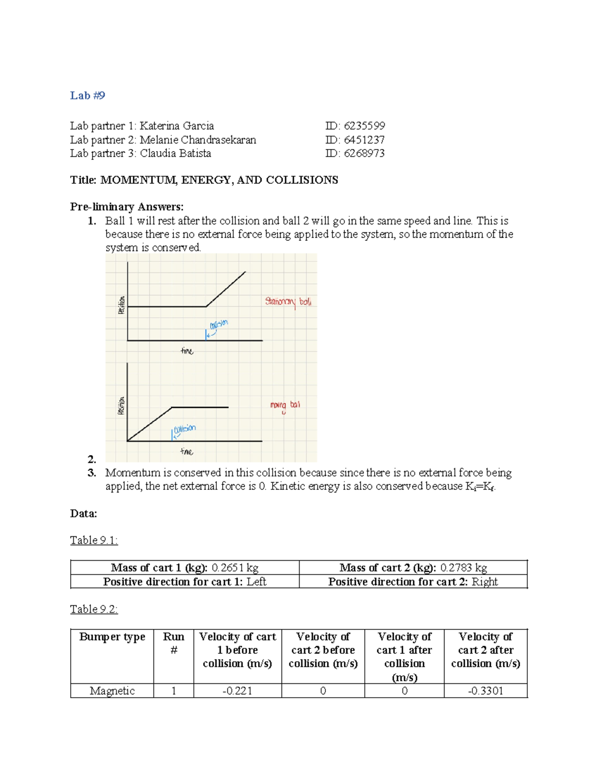 Lab #9 6235599 - Lab # Lab partner 1: Katerina Garcia ID: 6235599 Lab partner 2: Melanie - Studocu
