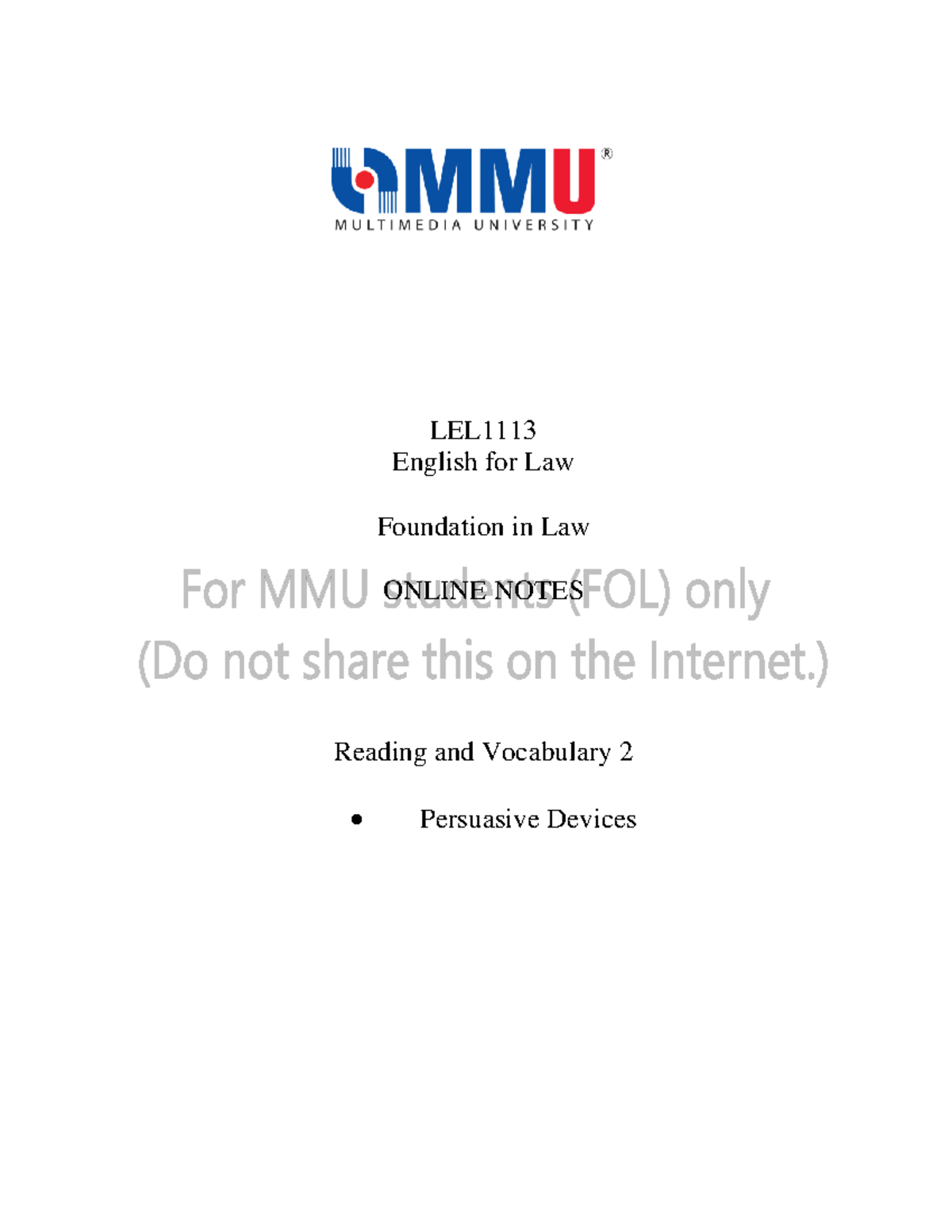 Reading Persuasive Techniques - LEL 1113 English for Law Foundation in ...