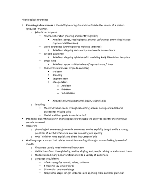 Reading Methods Class Notes - Graphemes o A written letter or letter ...