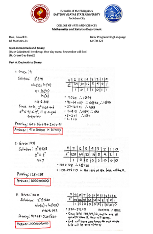 Daiz R BSStat 2A MATH223 Algorithm Task - DAIZ, Rowell D. BS Statistics ...