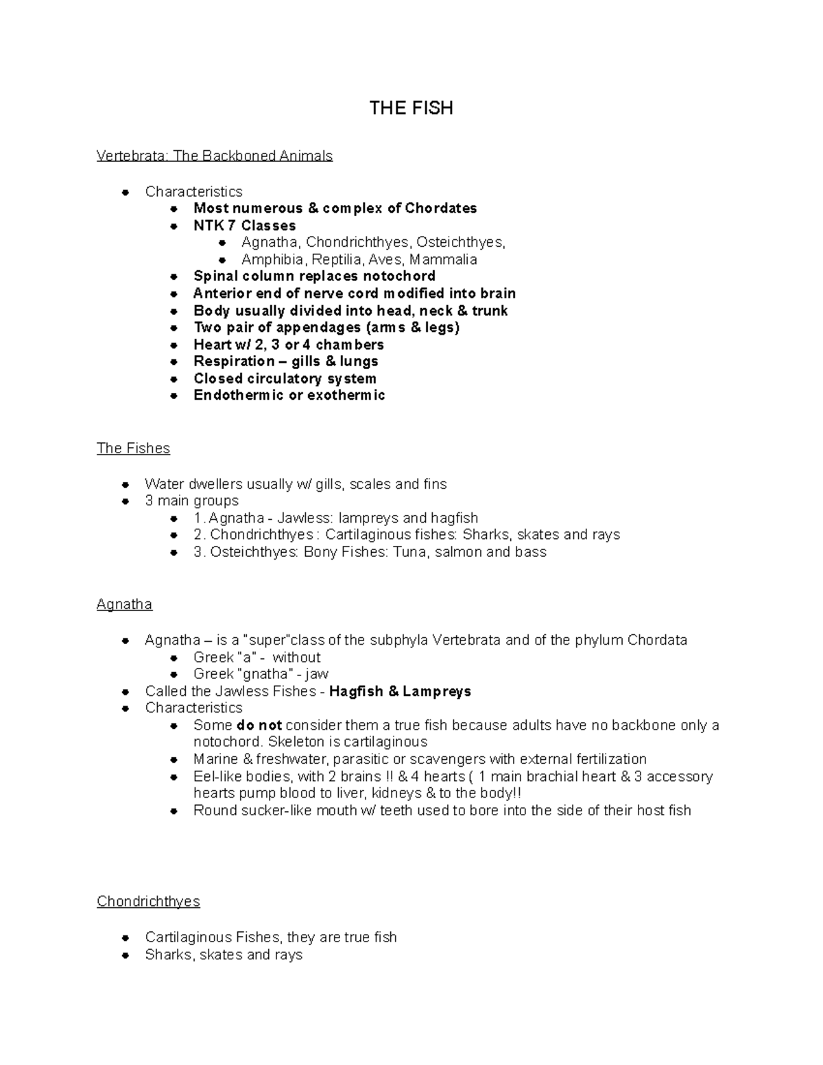Life Science Notes 12 Part 2 The Fish - THE FISH Vertebrata: The ...