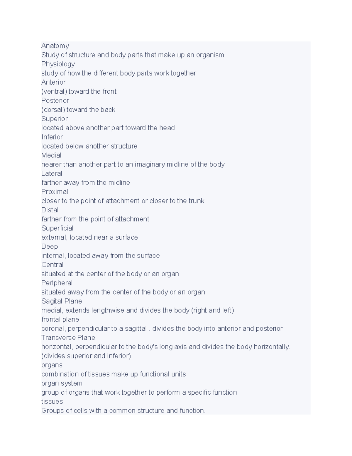 Human Anatomy and Physiology I Notes for studying - Anatomy Study of ...