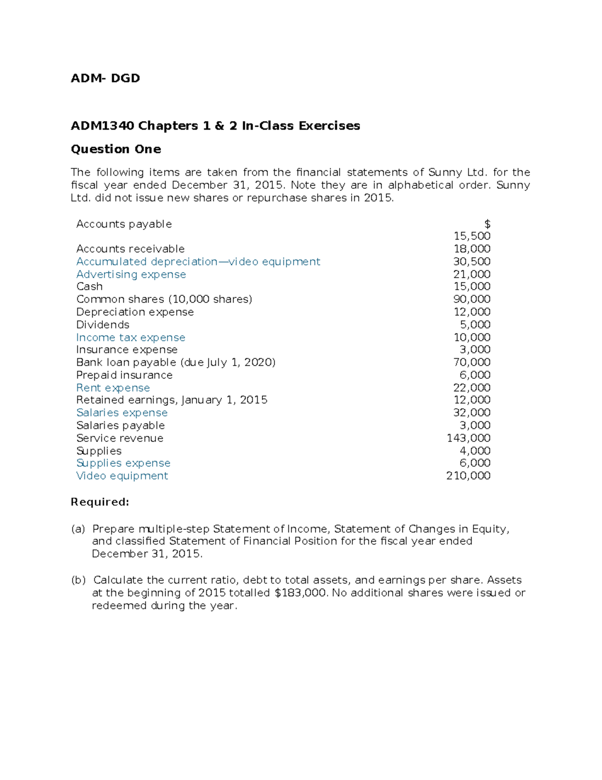 ADM1340 Ch01&02 Additional In-Class Exercises - ADM- DGD ADM1340 ...