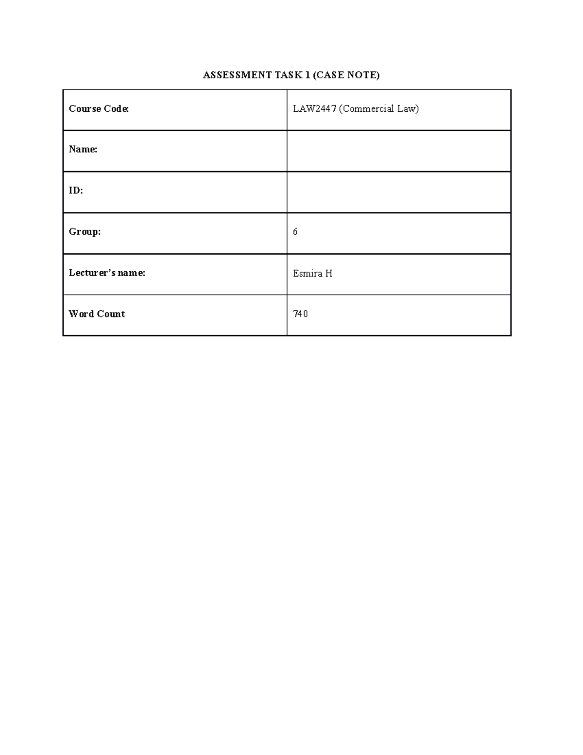 Assessment TASK 1-case note - Commercial Laws - RMIT University Vietnam ...