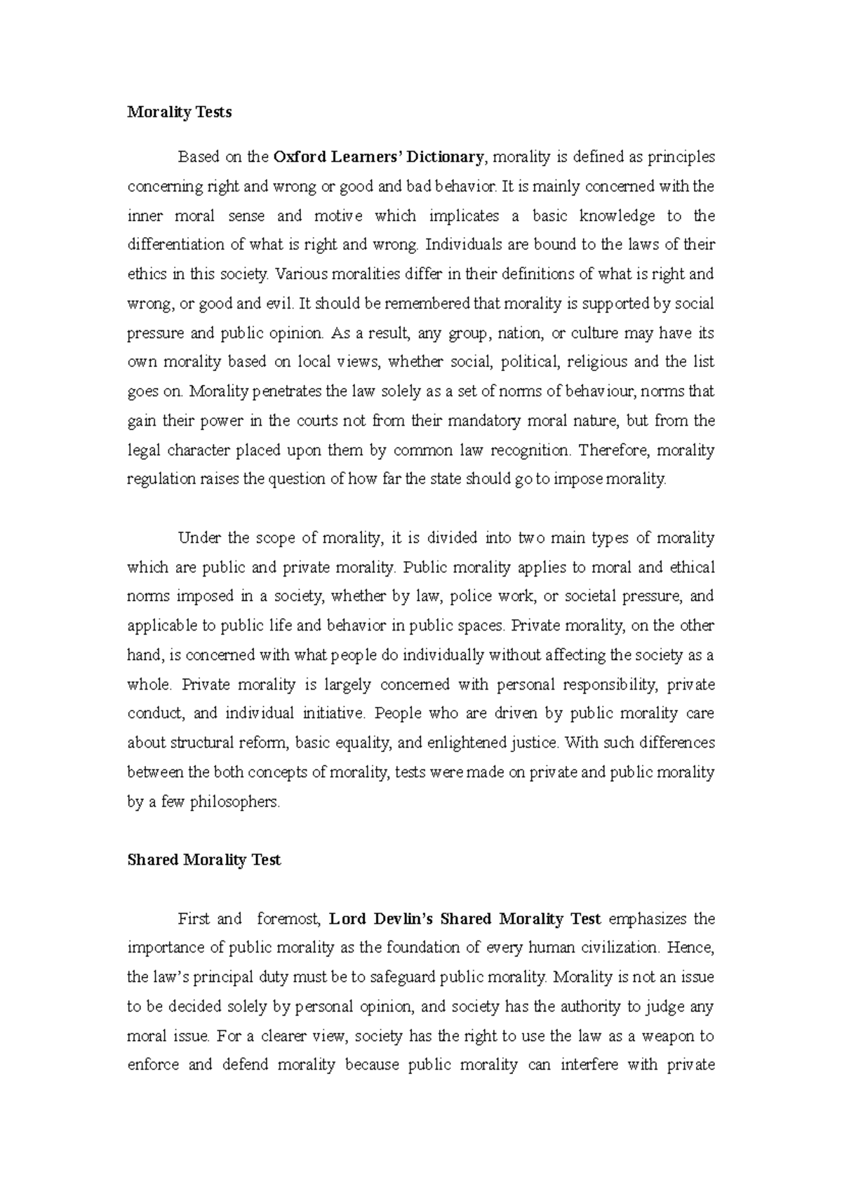 Morality Tests Notes - Morality Tests Based on the Oxford Learners ...