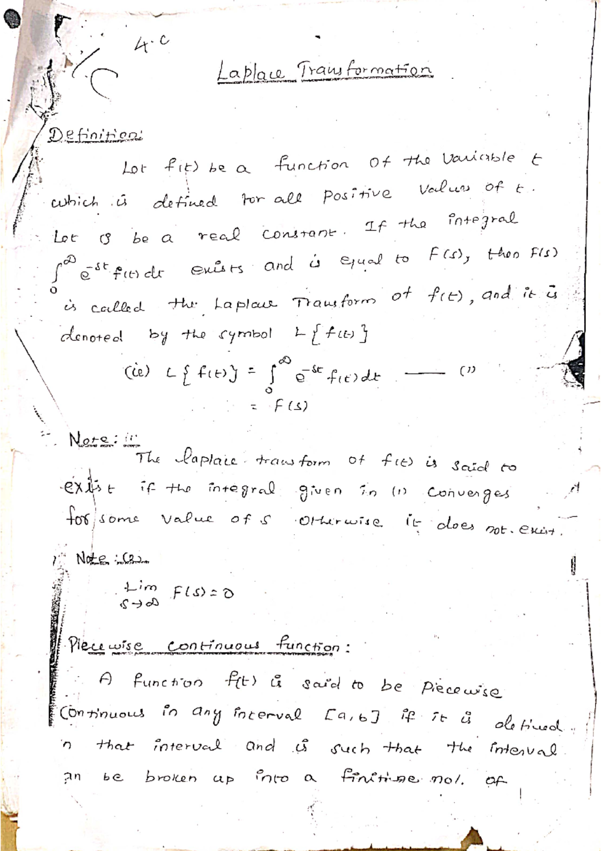 Unit 3 LAPLACE TRANSFORMS - Advanced Calculus And Complex Analysis - Studocu