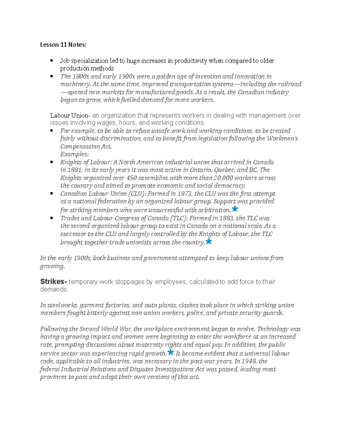 Lesson 11 - Lesson 11 Notes: Job specialization led to huge increases ...