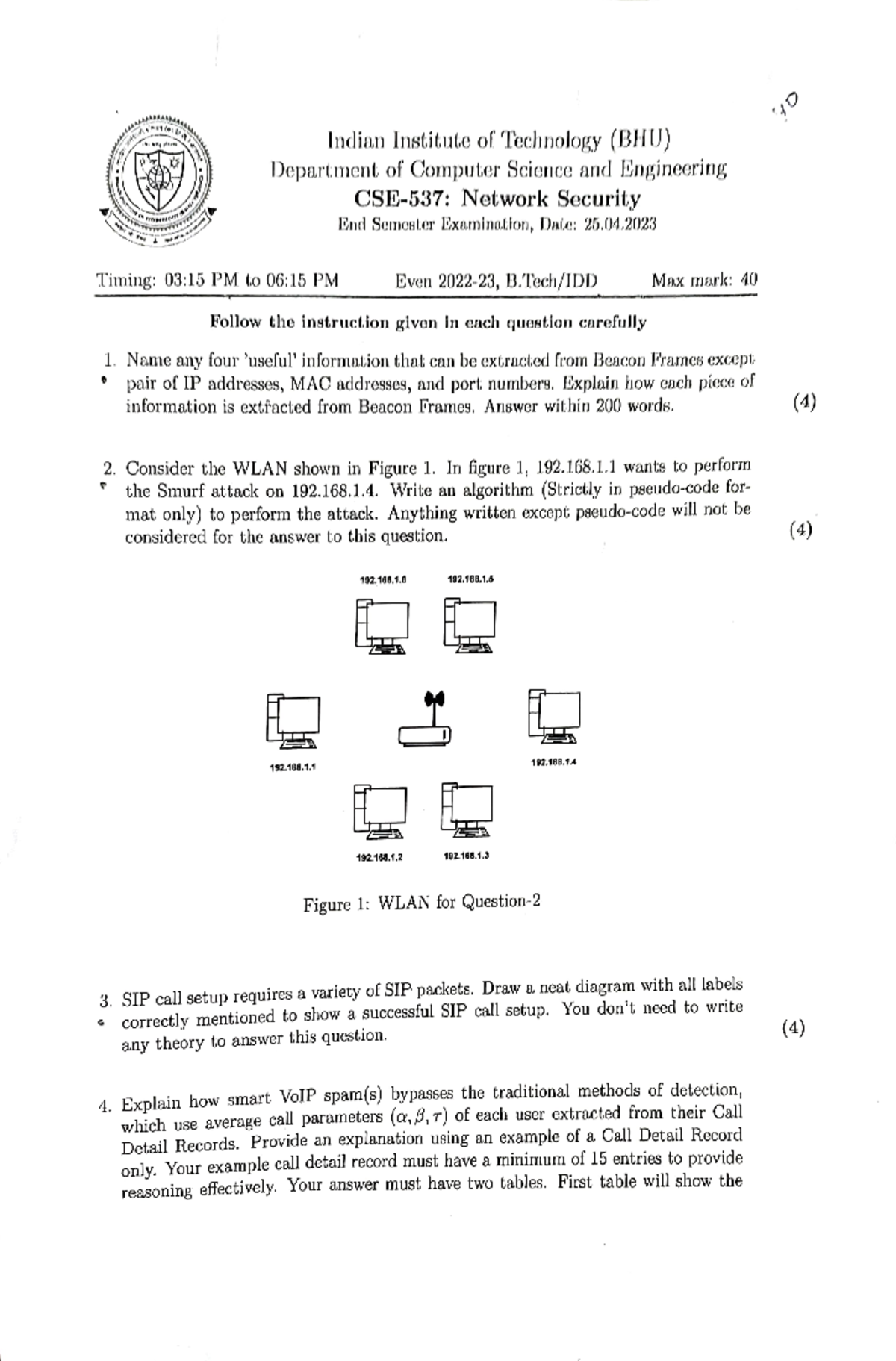 End sem paper - Indian Institute of Technology (BHU) Department of Computer Science and ...