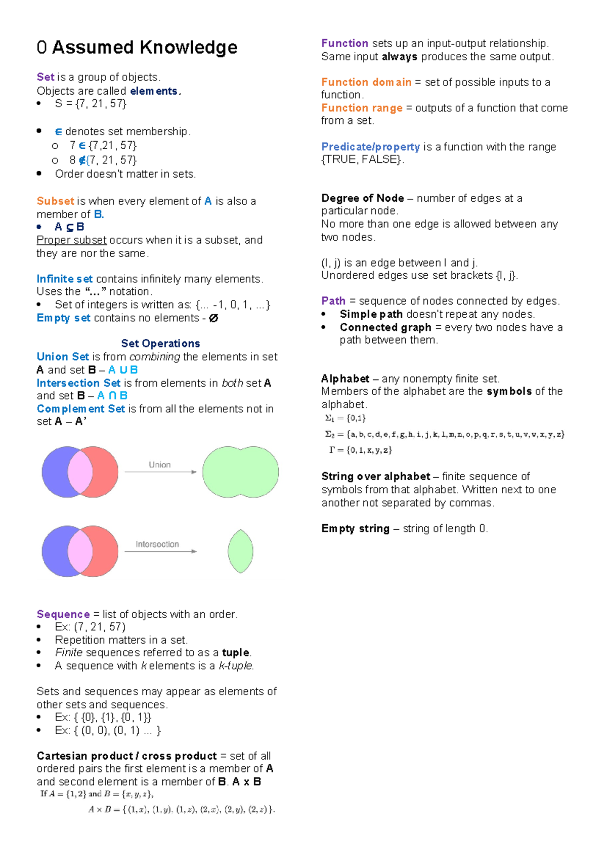 Study Notes - 0 Assumed Knowledge Set is a group of objects. Objects ...