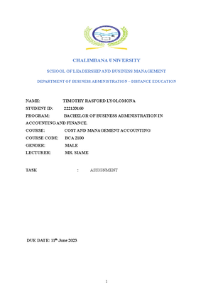 BFM 3100- Financial Managent - 1 | P a g e Chalimbana University ...