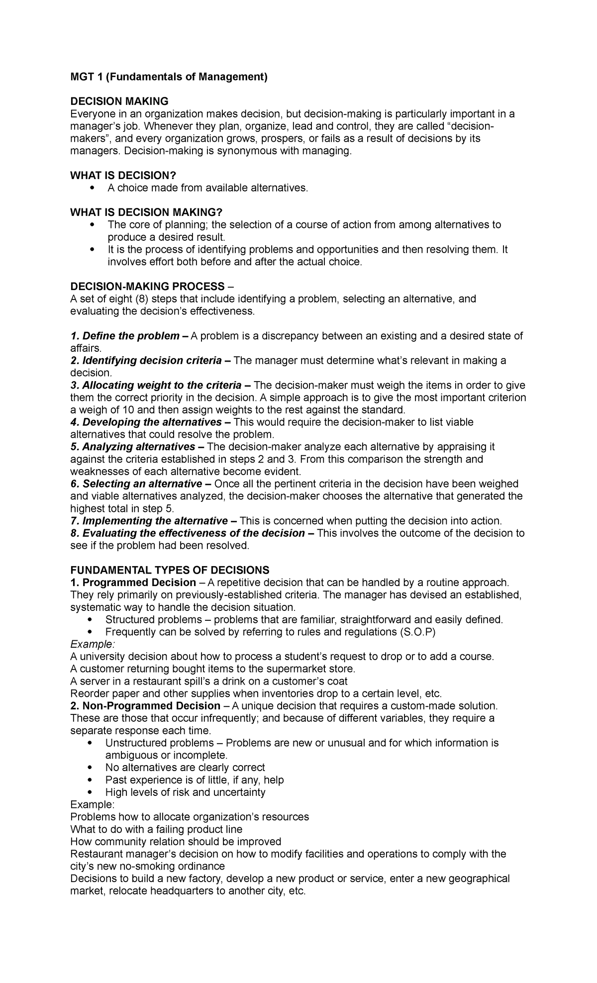 MGT1 (Fundamentals of Management) - Whenever they plan, organize, lead ...