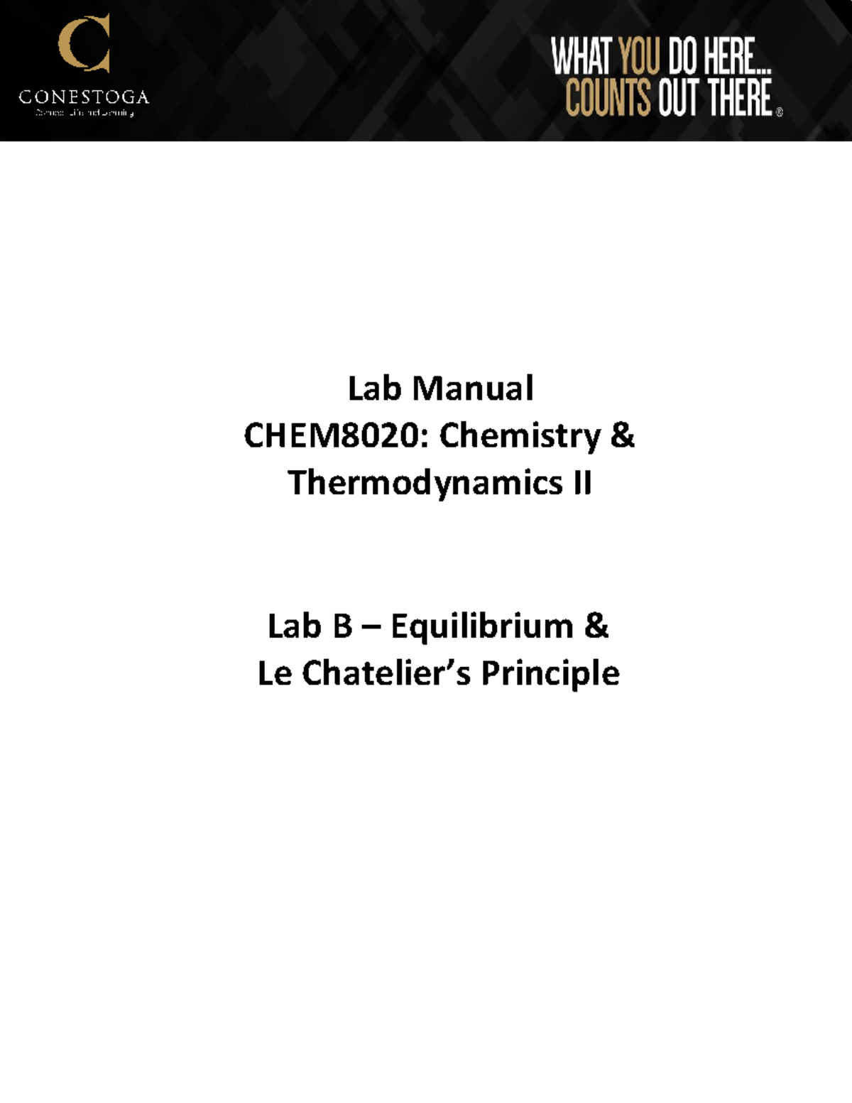 Lab B - Equilibrium & Le Chatelier's Principle - Lab Manual CHEM8020 ...
