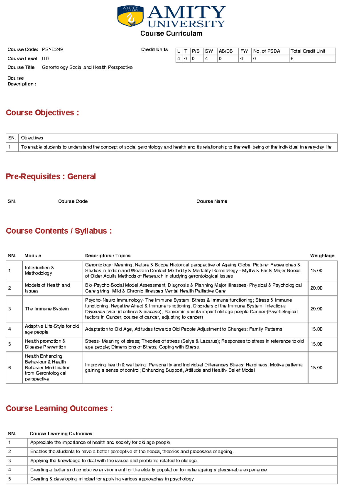 Course Curriculum - summary - Course Objectives : Pre-Requisites ...