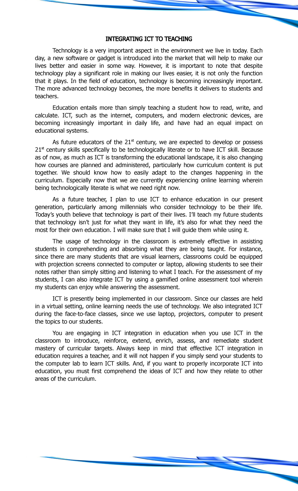 Module 1 - How will you integrate ICT to your teaching? - INTEGRATING ...