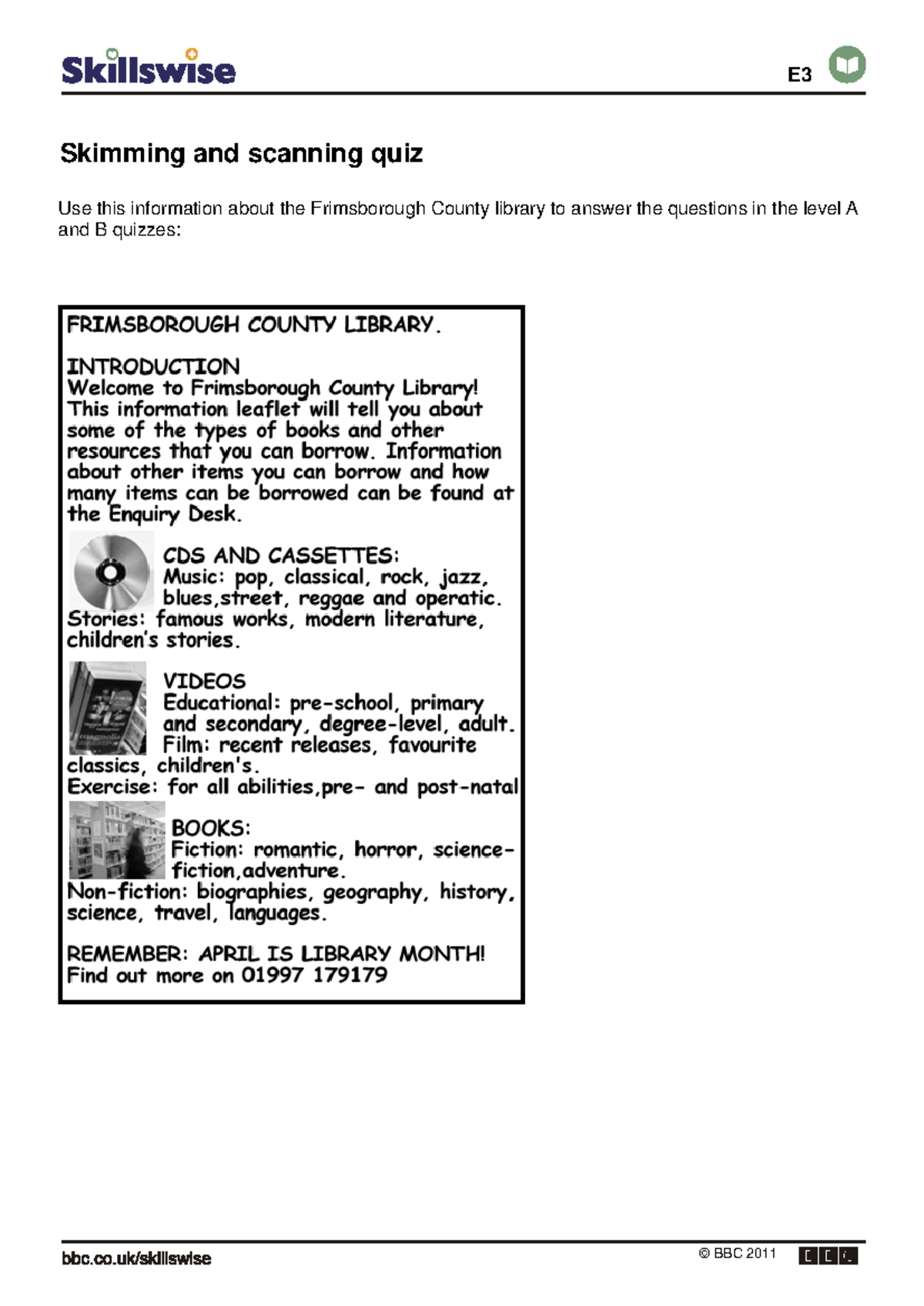 Skimming AND Scanning Practice - Skimming and scanning quiz Use this ...