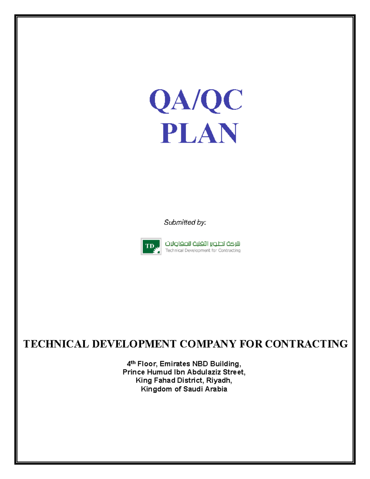1.QA-QC Plan - Hi use it - QA/QC PLAN ####### Submitted by: TECHNICAL ...