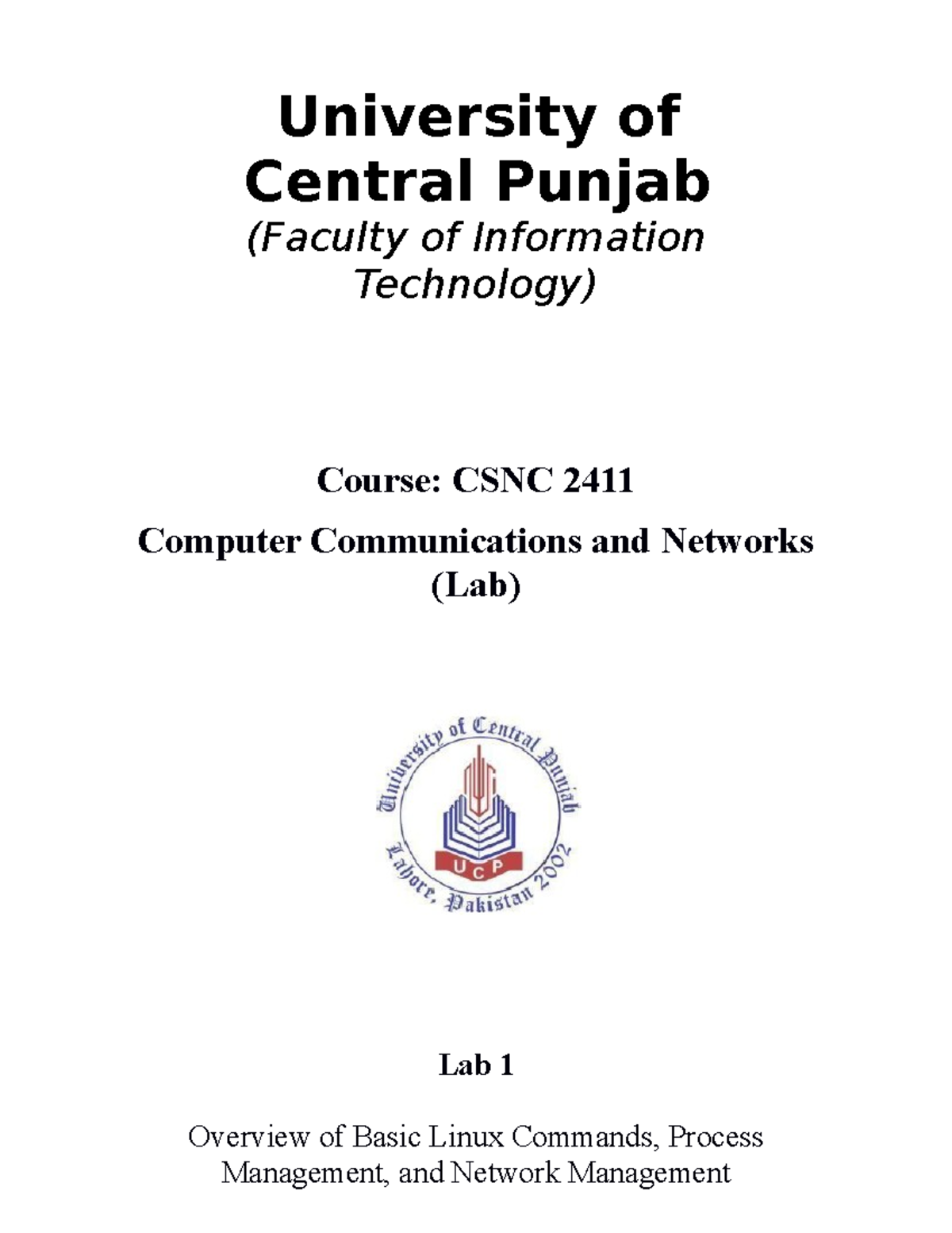 Lab 1 - Lab manual for course - University of Central Punjab (Faculty ...