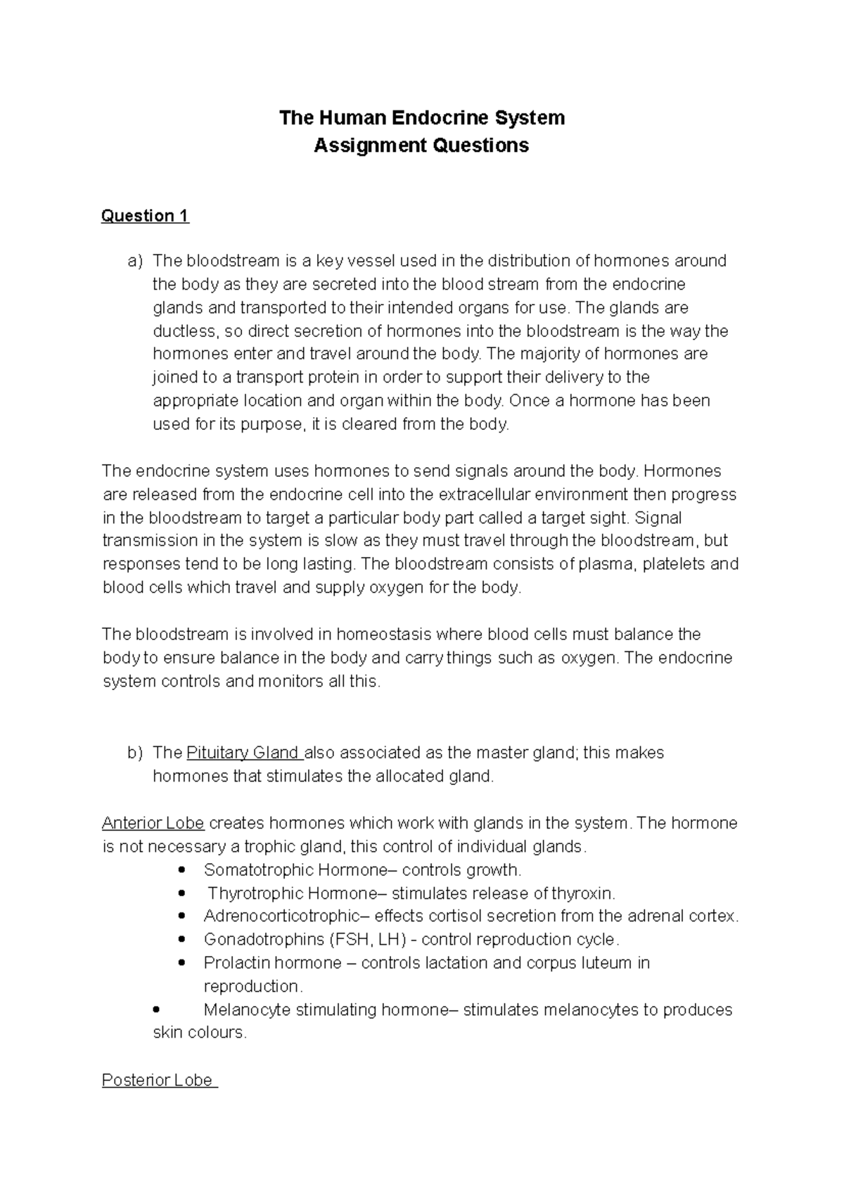 Unit 10 The Human Endocrine Assignment - The Human Endocrine System ...