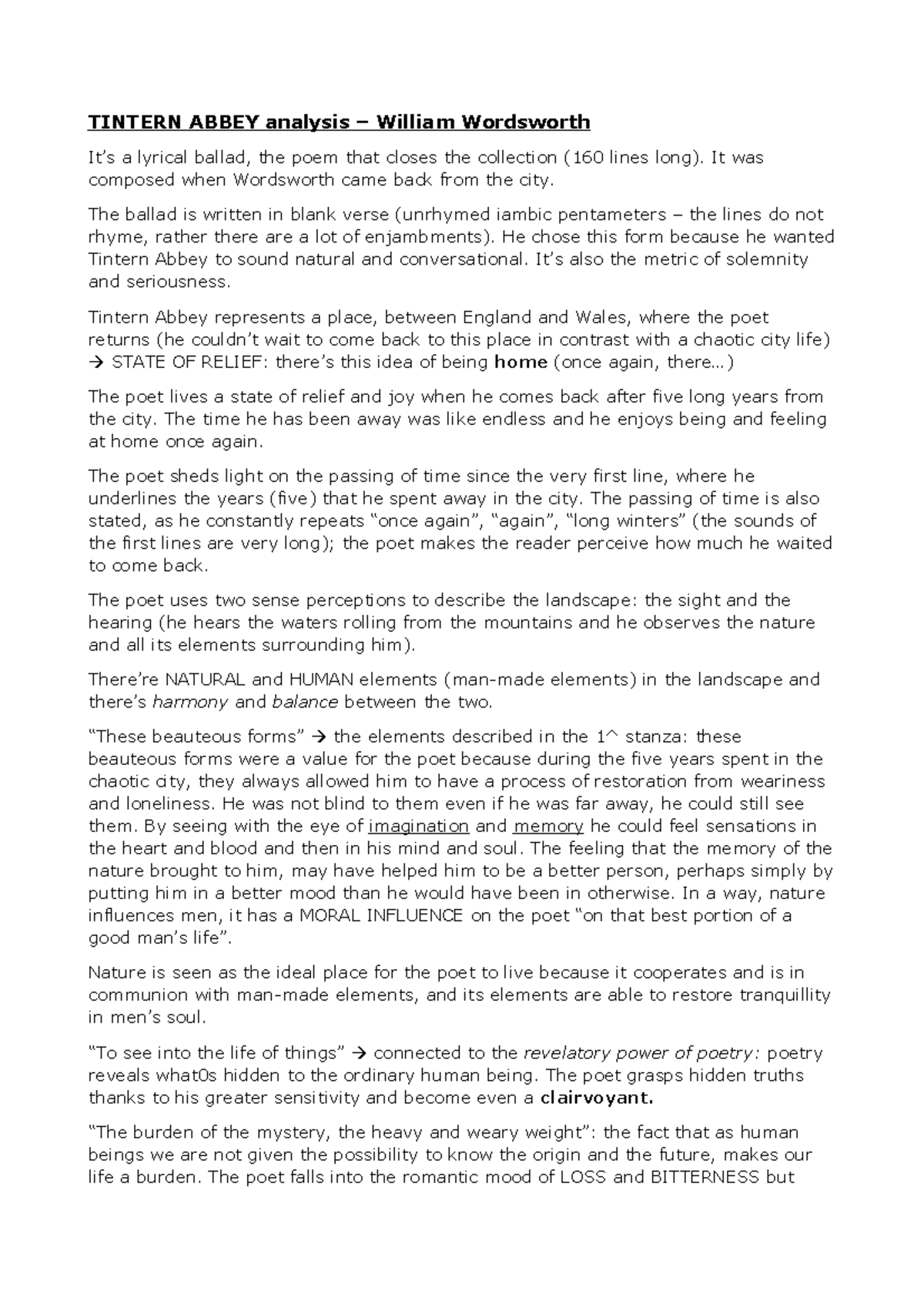 Tintern Abbey Analysis, William Wordsworth - TINTERN ABBEY analysis ...