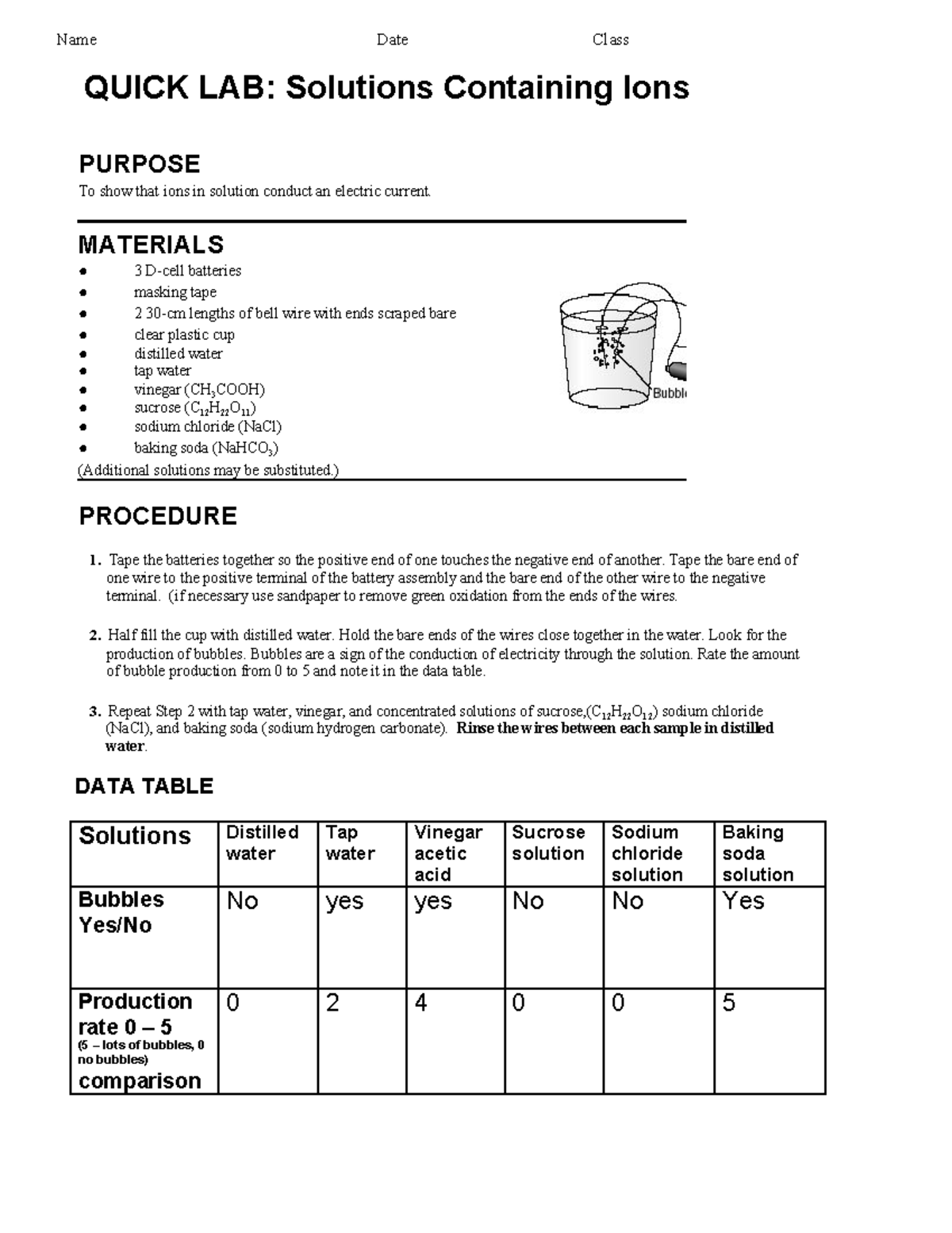 Chem - Lecture notes 1.2-7,10 - Name Date Class QUICK LAB: Solutions ...