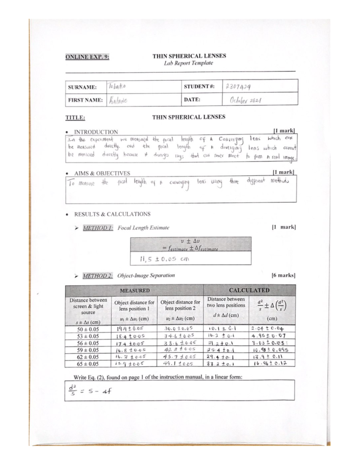 Online+EXP - Online experiment for physics 1000 - PHYS1032/1033 - Studocu