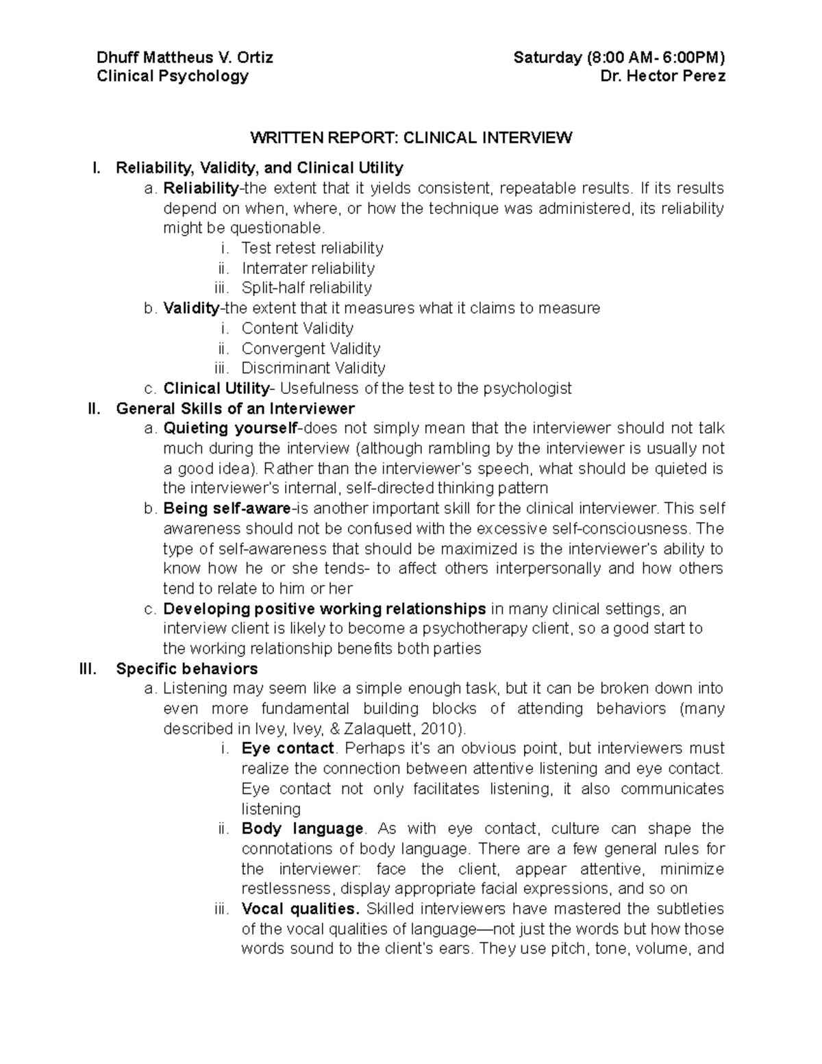 Written Report - summary - Clinical Psychology - Clinical Psychology Dr ...