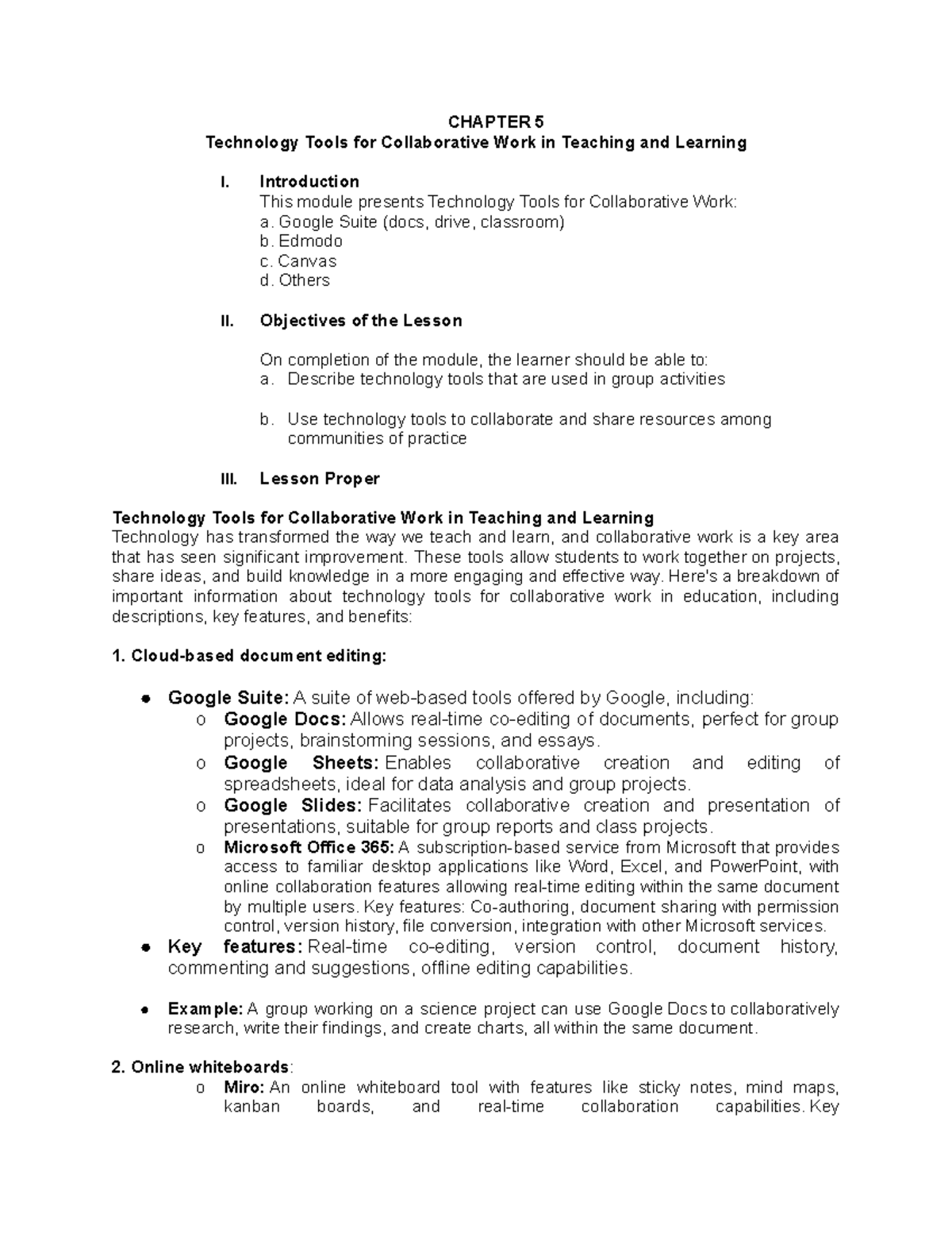 Chapter 5 - for computer notes - CHAPTER 5 Technology Tools for ...