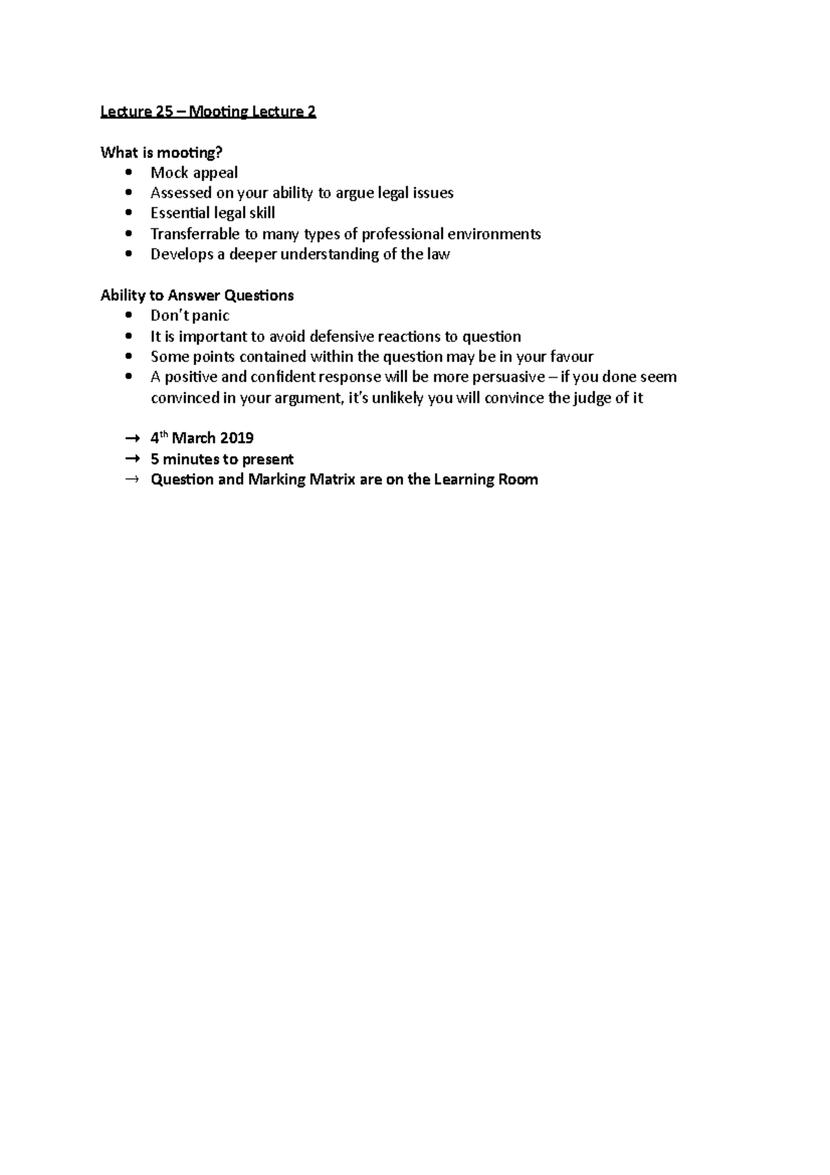 Lecture 25 - Lecture 25 – Mooting Lecture 2 What is mooting? Mock ...