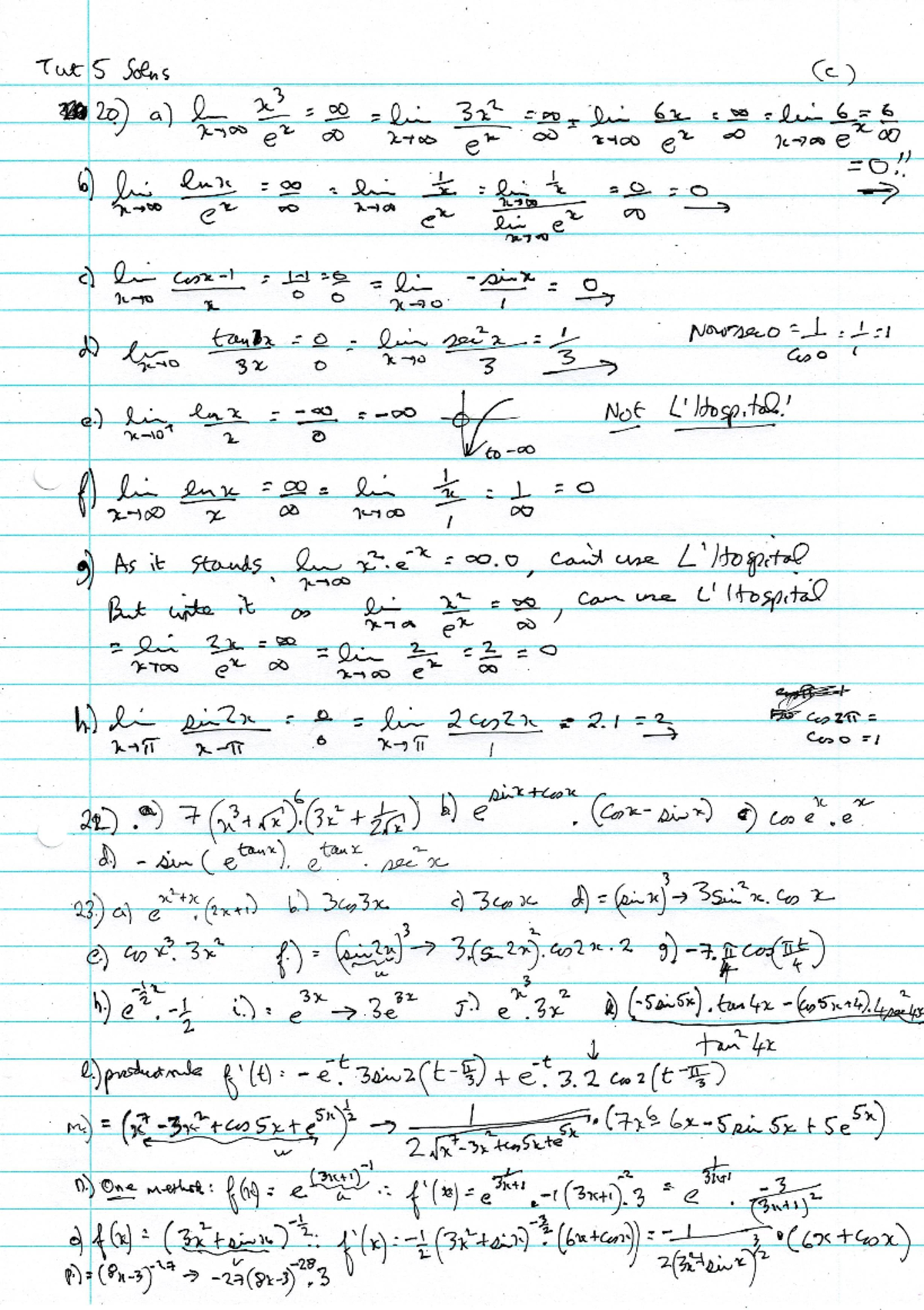 Tut 5 Solns, Part 2 - Chain Rules - Tut 5 Soens (c) 200 20) a) l x3 322 ...