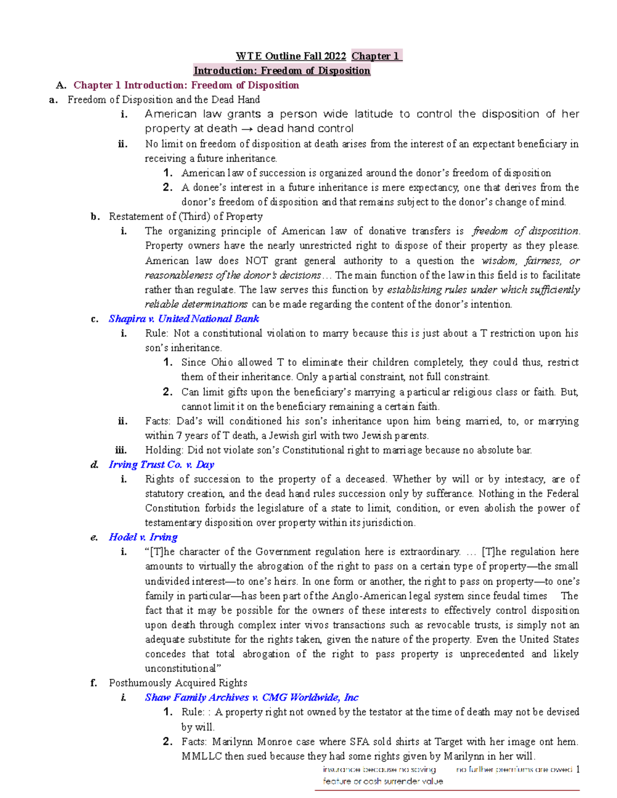 Tamborello Trust and Wills Outline - WTE Outline Fall 2022 Chapter 1 ...
