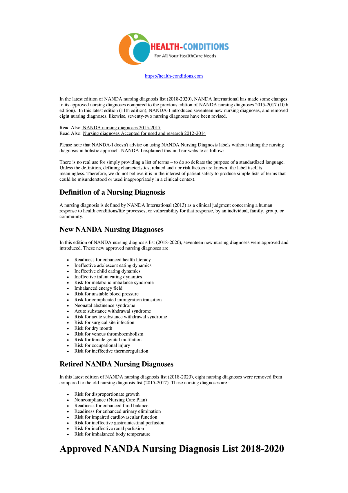 Nanda - health-conditions In the latest edition of NANDA nursing ...