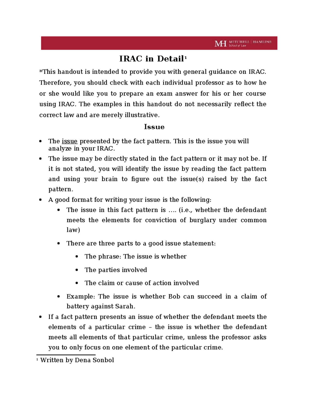 IRAC in Detail Handout - 2022 - IRAC in Detail 1 *This handout is ...