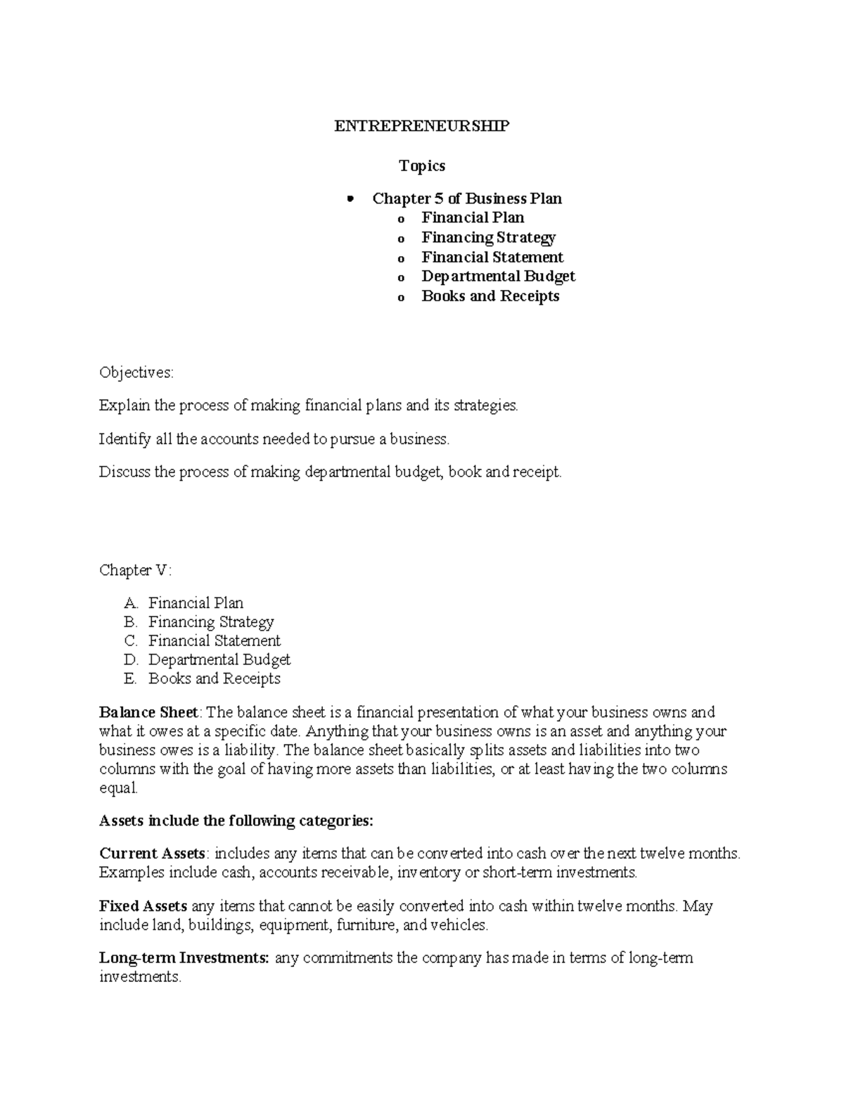 Activity 5 - thank u - ENTREPRENEURSHIP Topics Chapter 5 of Business ...