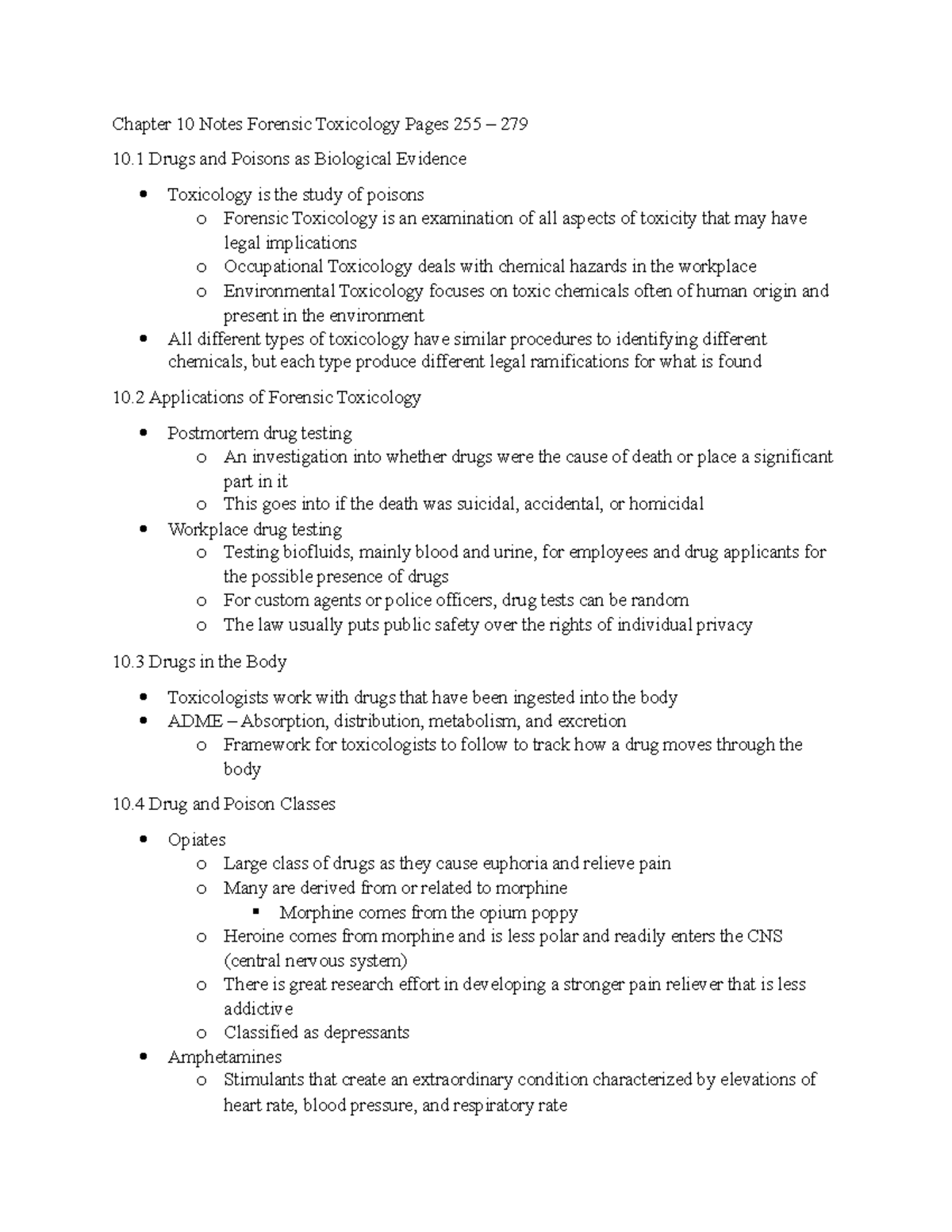 CH 10 notes - Chapter 10 Notes Forensic Toxicology Pages 255 – 279 10 ...