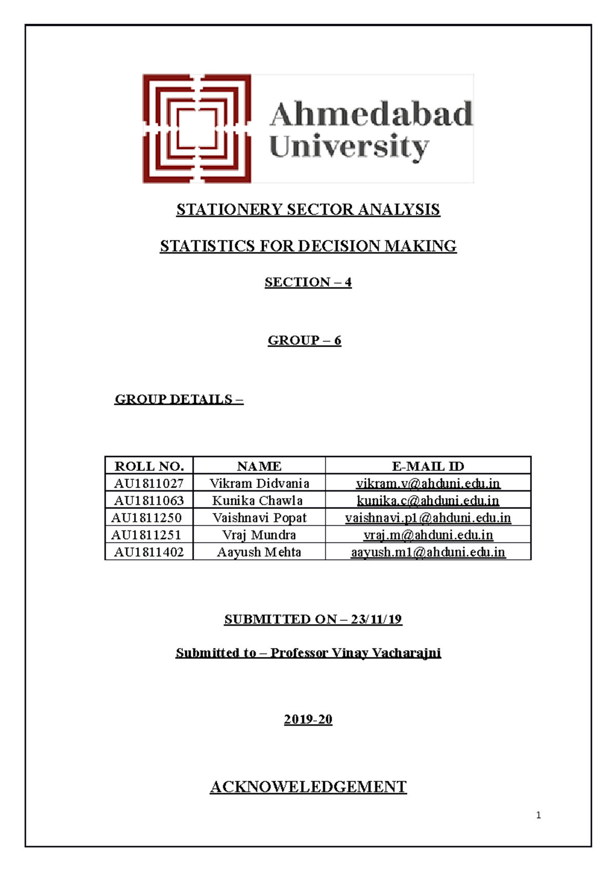 SDM Report - STATIONERY SECTOR ANALYSIS STATISTICS FOR DECISION MAKING ...