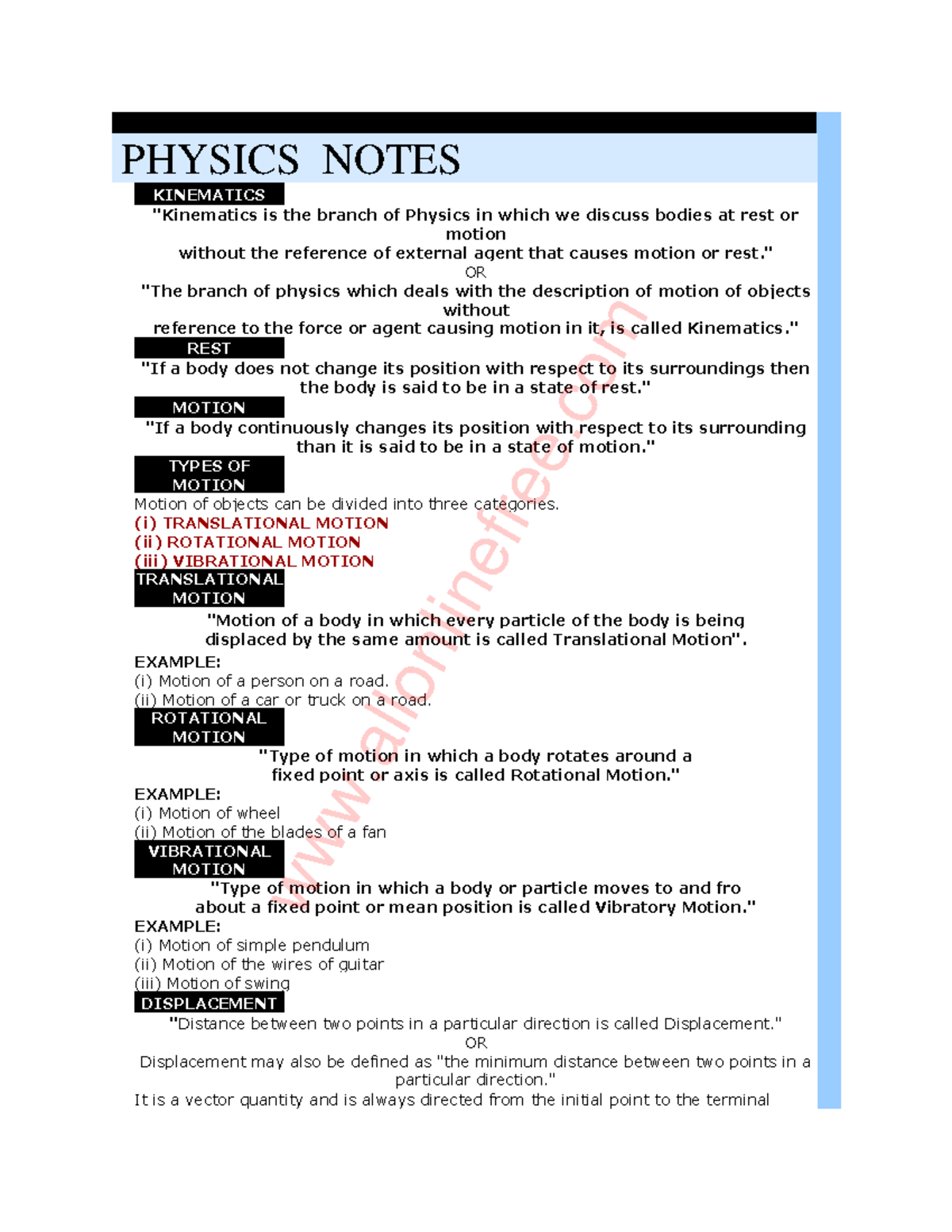 Kinematics - PHYSICS NOTES KINEMATICS "Kinematics is the branch of ...