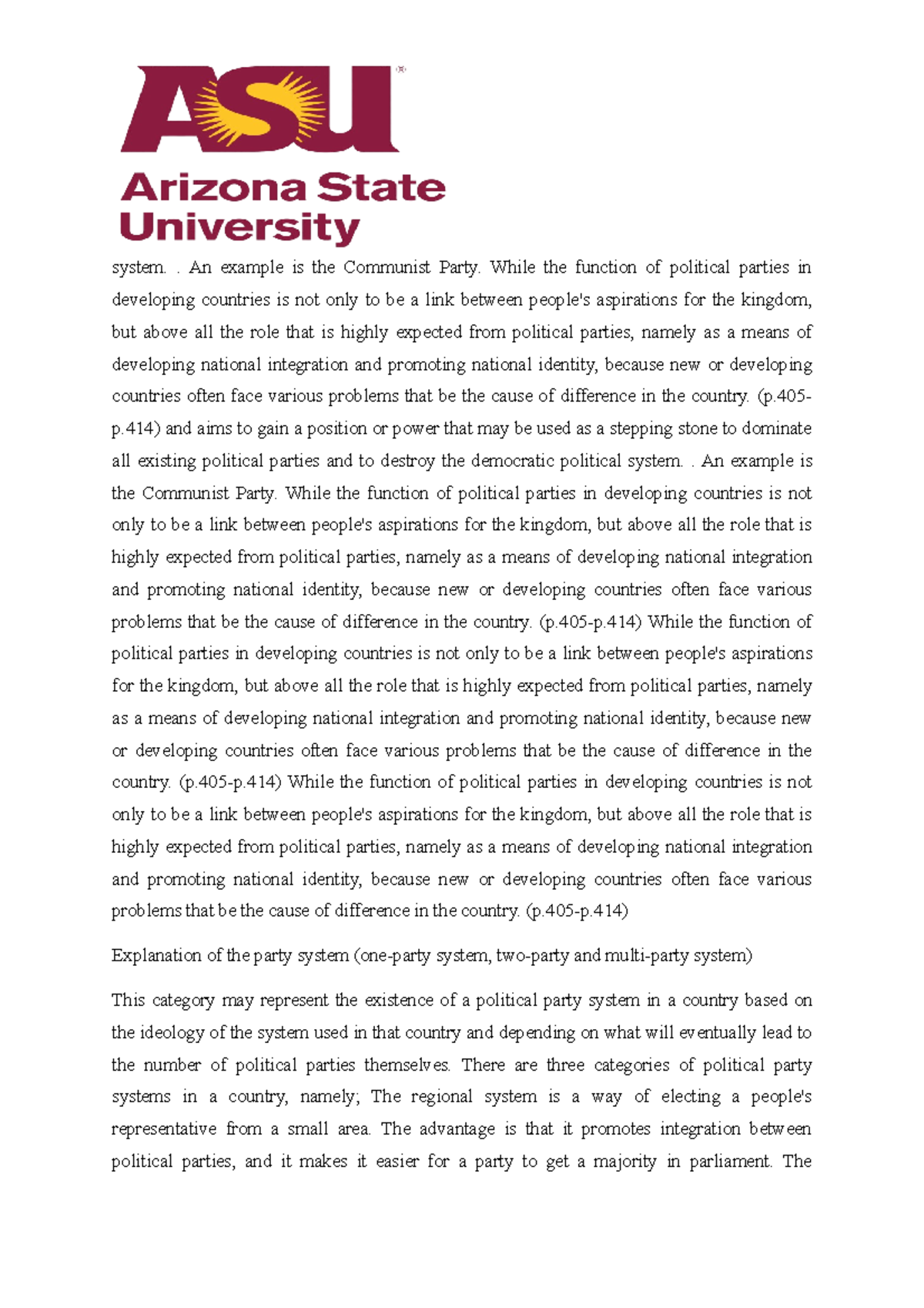 Material Economic Studies IN Arizona State University - system.. An ...