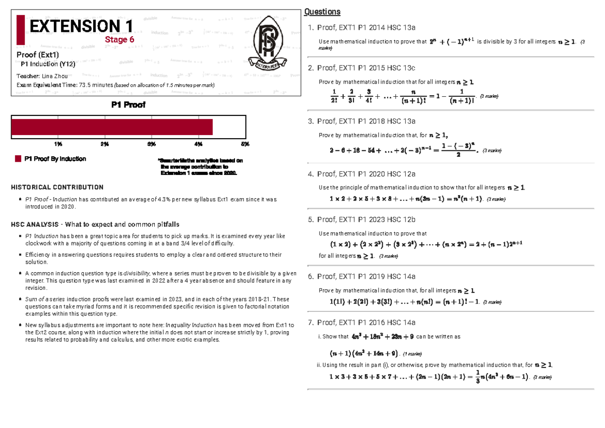 SME-P1 Mathematical Induction PAST HSC Questions and Solutions - Proof ...
