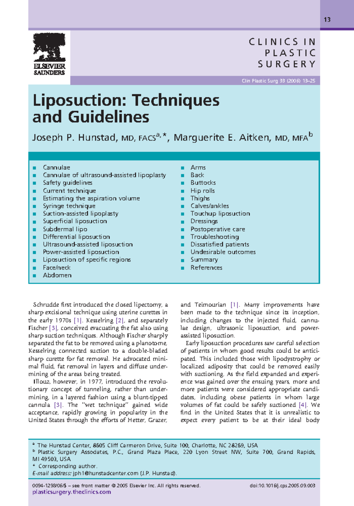 Liposuction Techniques and Guidelines - Liposuction: Techniques and ...