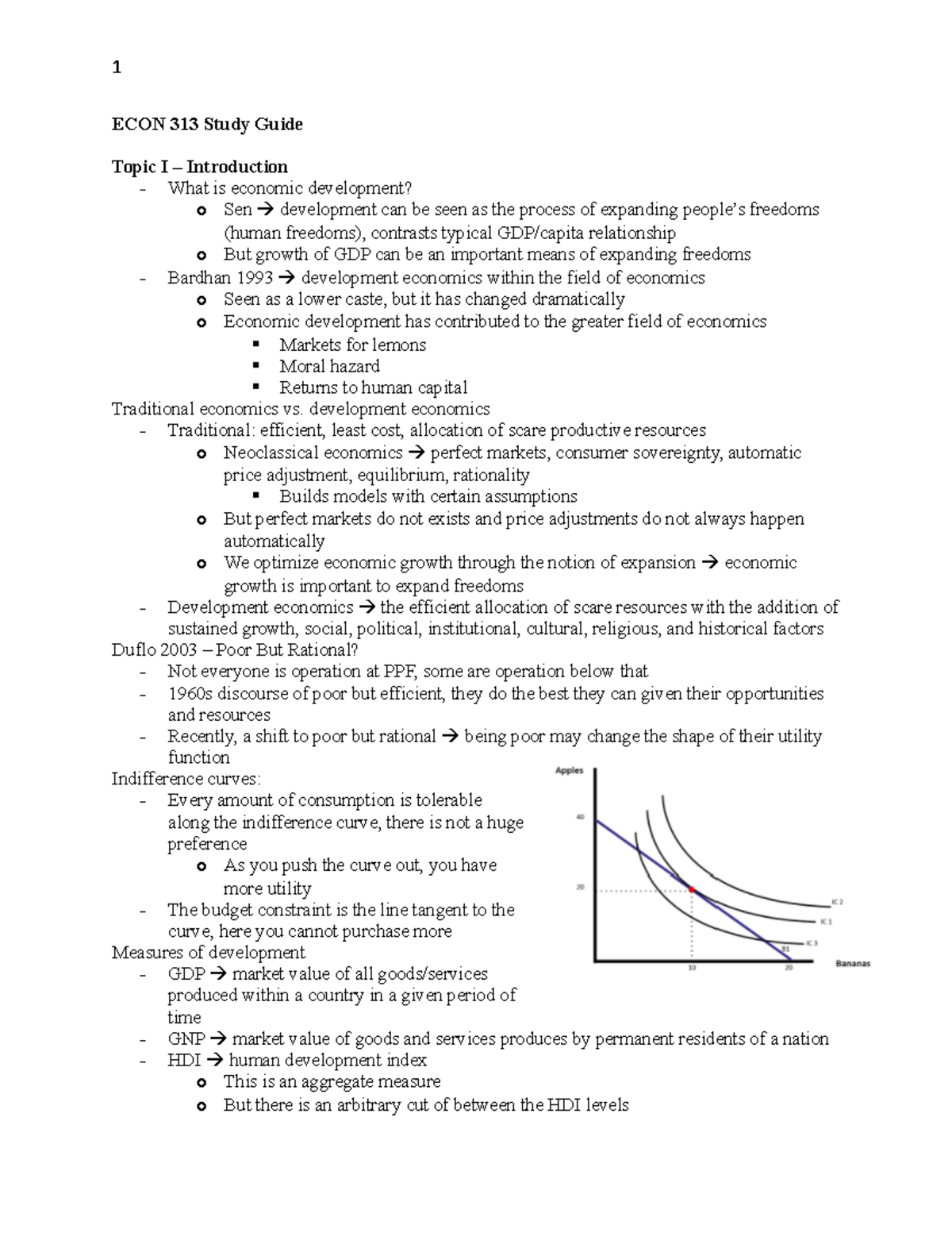 ECON 313 Notes - ECON 313 Study Guide Topic I – Introduction - What is ...