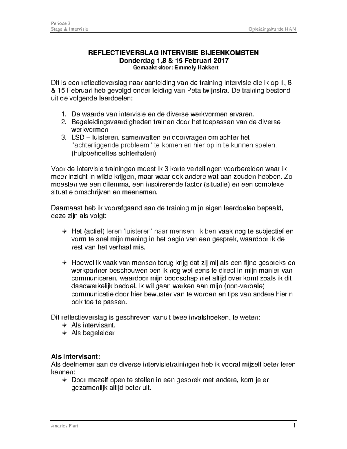 Februari 2017 intervisie reflectie verslag - Periode 3 Stage Intervisie ...
