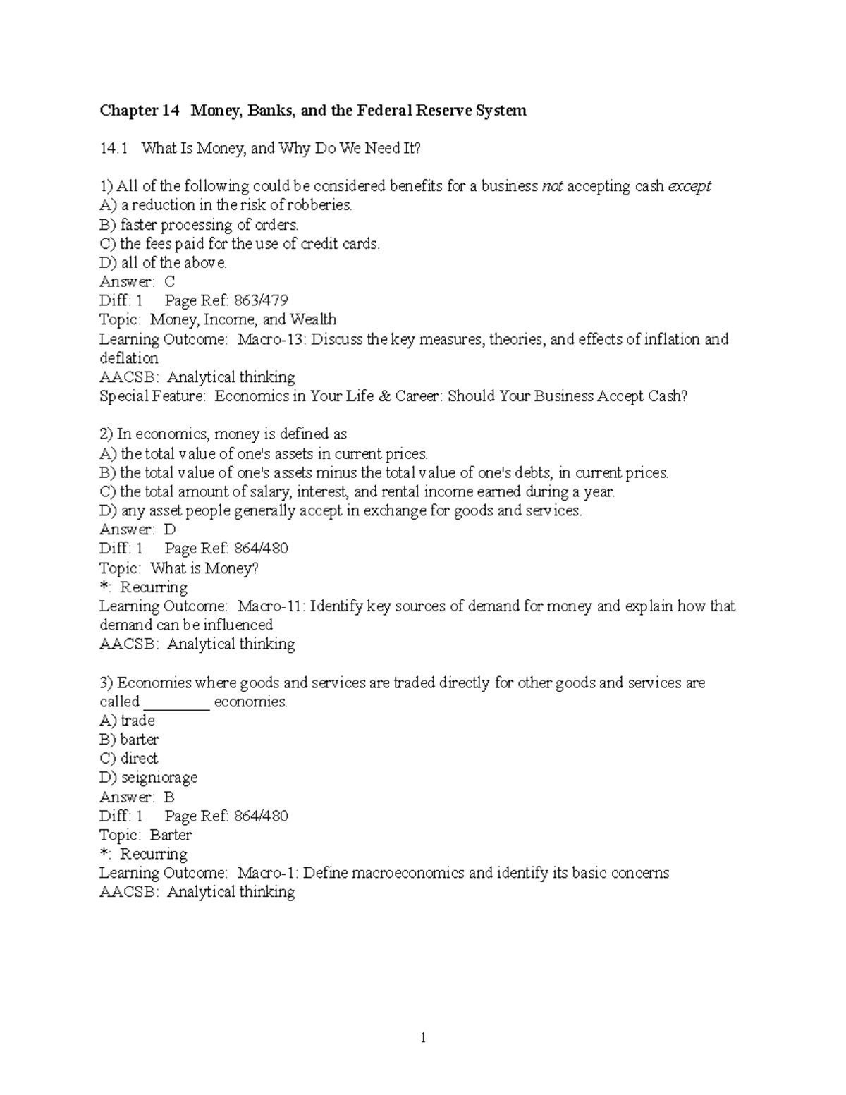 ECON1102 - HO07 Test Bank CH14 - Chapter 14 Money, Banks, and the ...