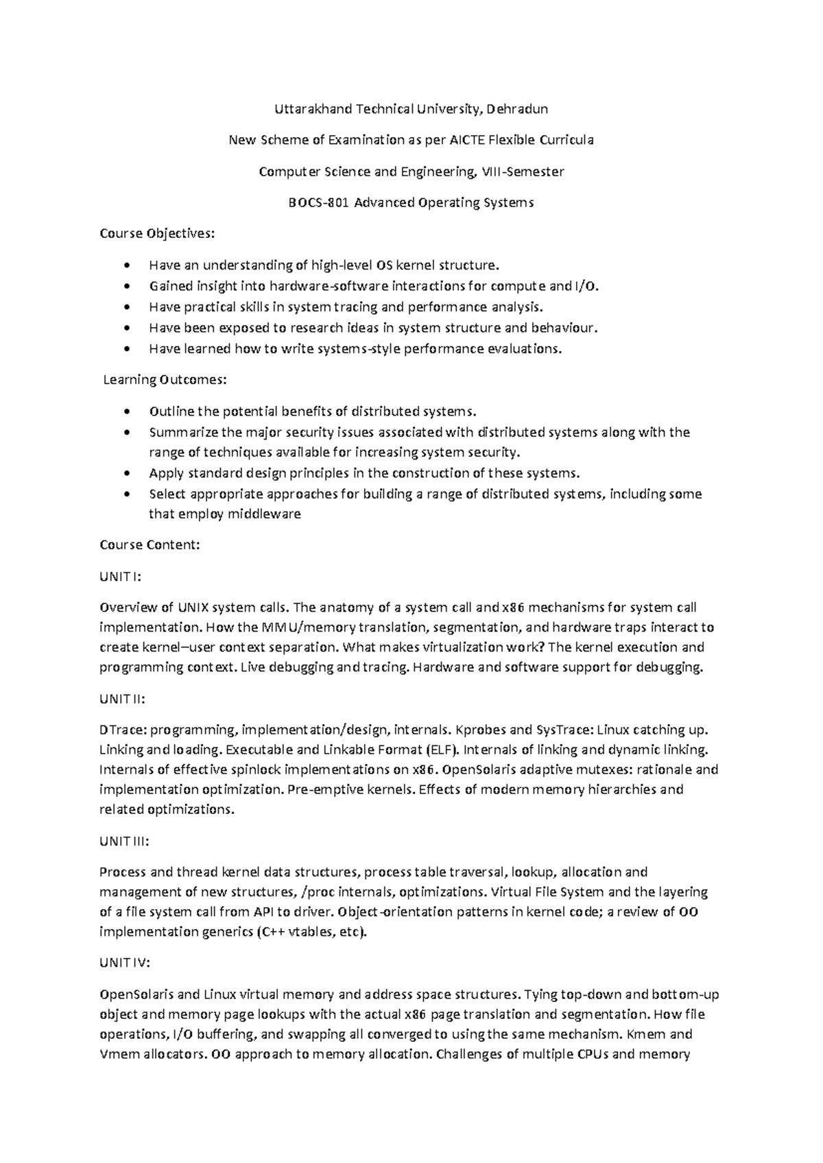 Advance operating System Syllabus - Uttarakhand Technical University ...