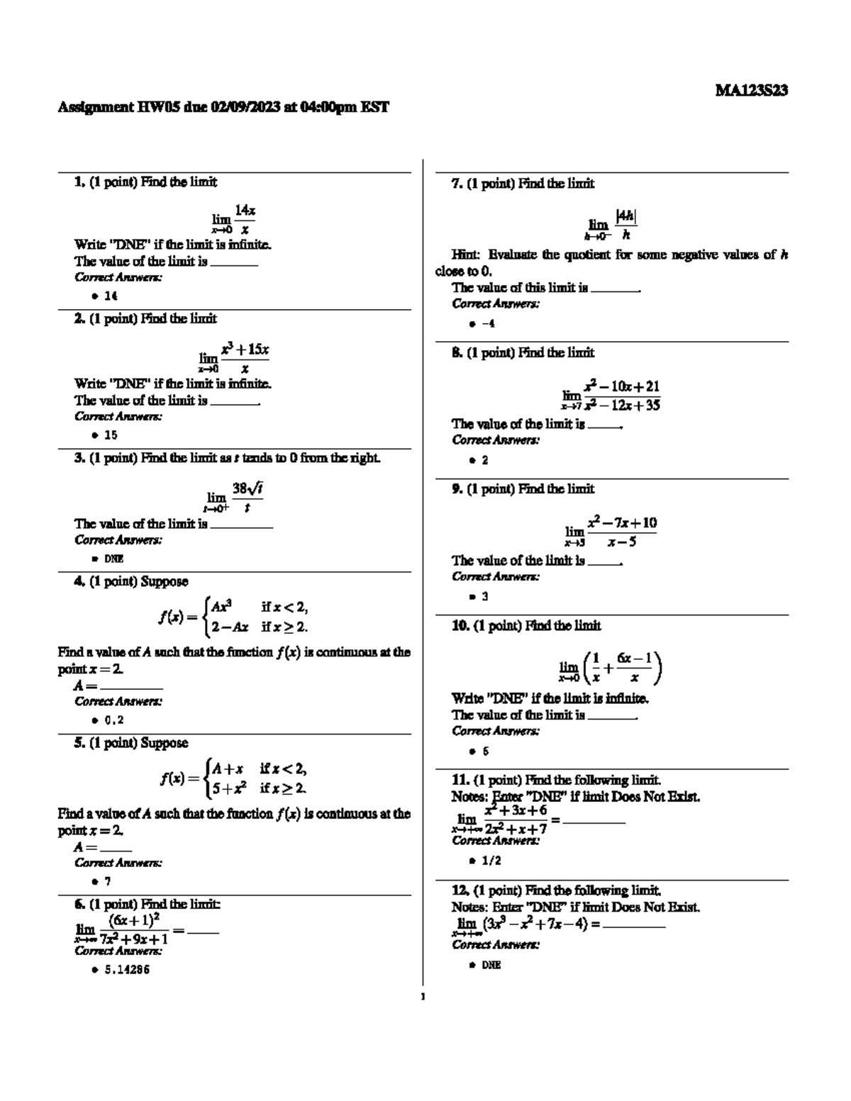 Homework 5 - MA123 - Studocu