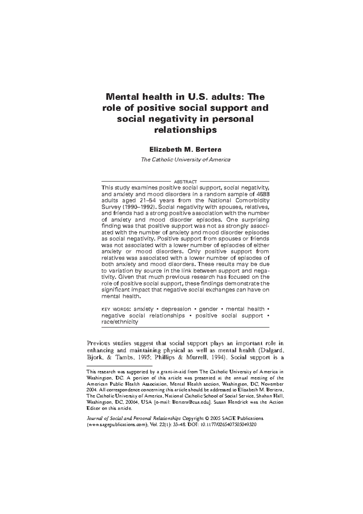0265407505049320 - asdfghjkl; - Mental health in U. adults: The role of ...